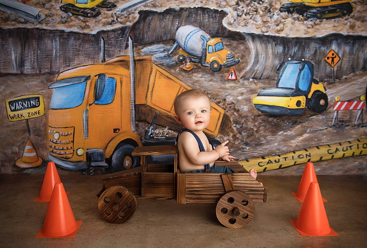 Construction Theme Party Backdrop for Birthday Cake Smash Portraits ...