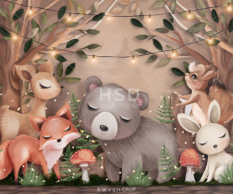 Forest woodland theme backdrop with animals birthday party backdrop